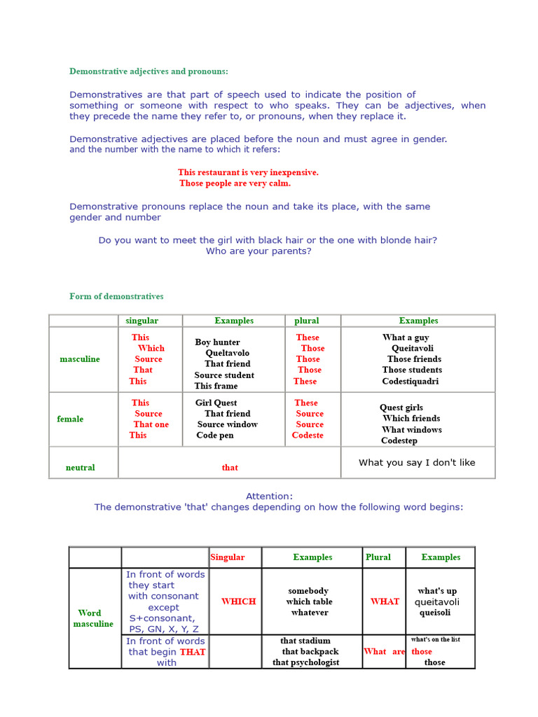 Understanding Demonstrative Adjectives & Pronouns | PDF | Grammatical ...
