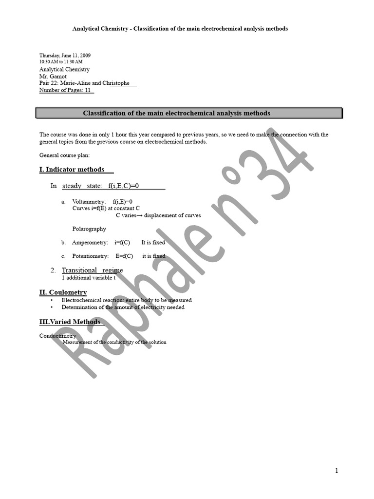 Classification of The Main Electrochemical Analysis Methods PDF | PDF ...