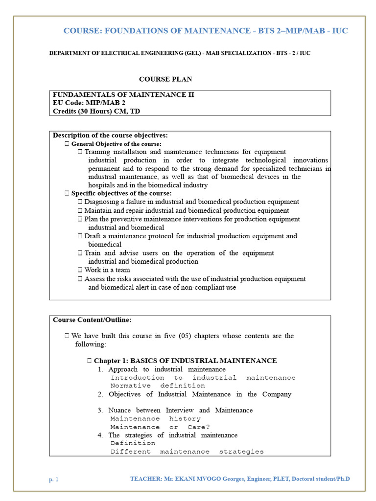 Foundations of Industrial Maintenance Course | PDF | Reliability ...