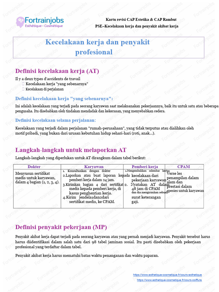 PSE Bac Pro CAP Lembar Revisian Kecelakaan Kerja dan Penyakit Profesi | PDF