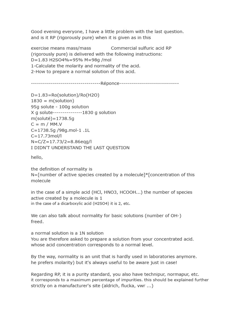 molarity normality | PDF | Acid | Sodium Chloride