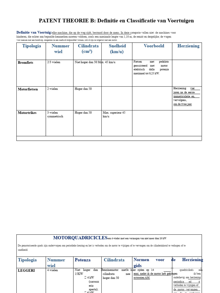 THEORIE RIJBEWIJS B - Definitie en Classificatie Van Voertuigen | PDF