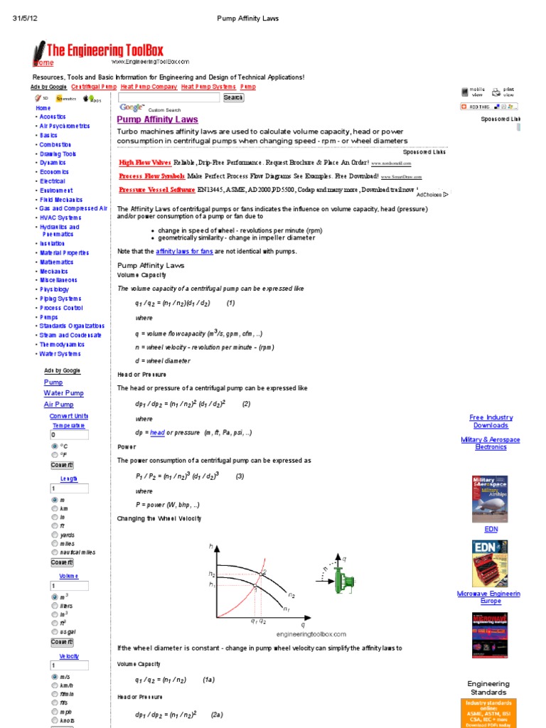 Pump Affinity Laws | PDF | Pump | Continuum Mechanics