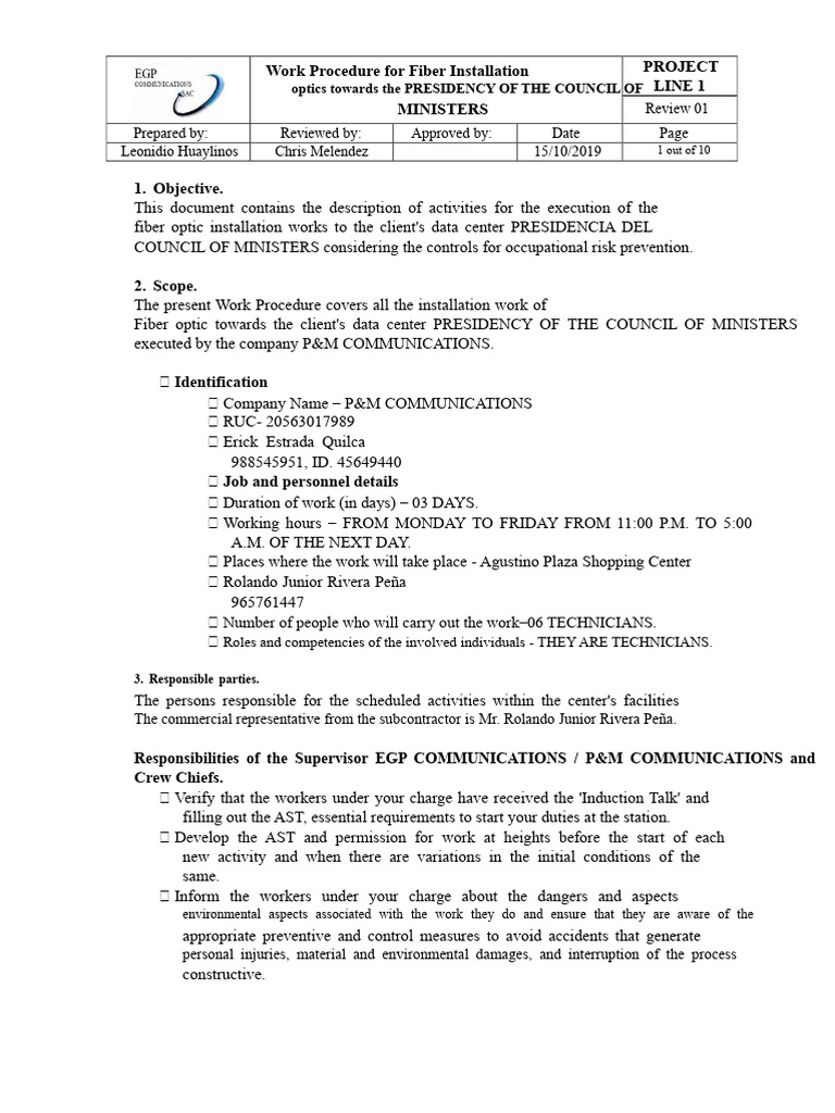 Fiber Optic Installation Procedure Guide | PDF | Personal Protective ...