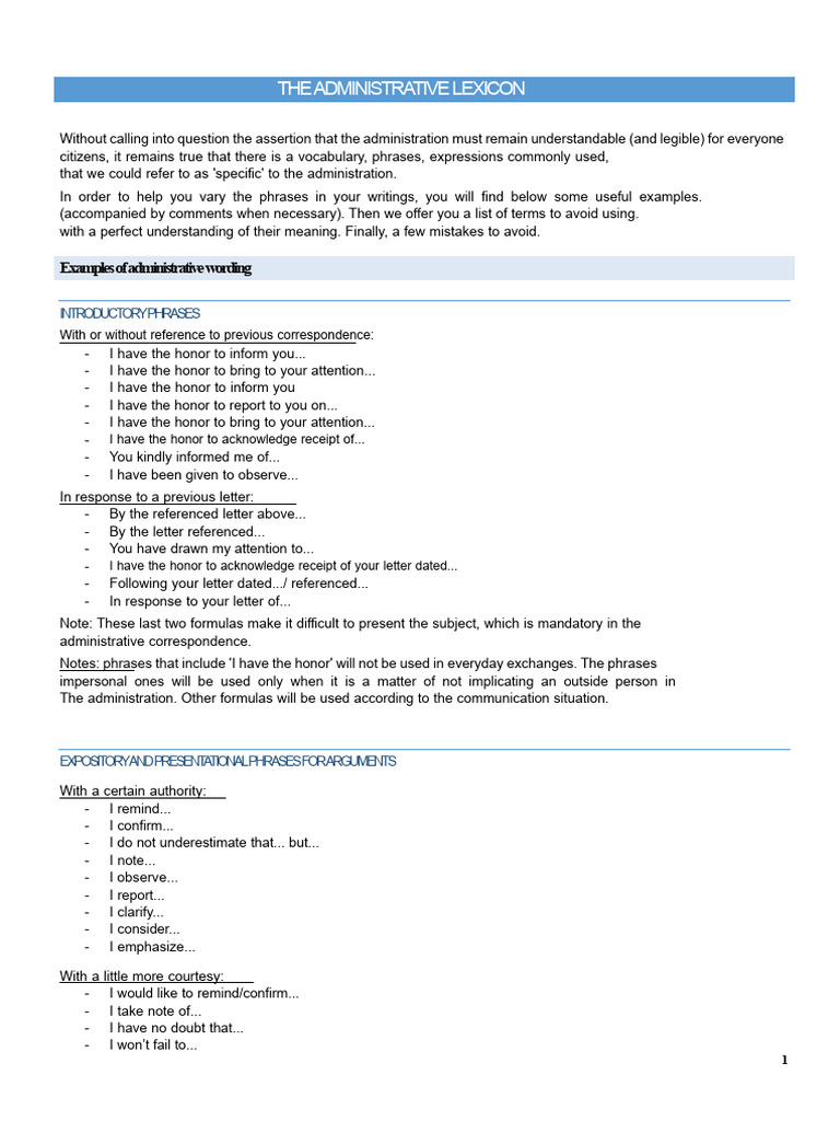 Essential Administrative Vocabulary Guide | PDF