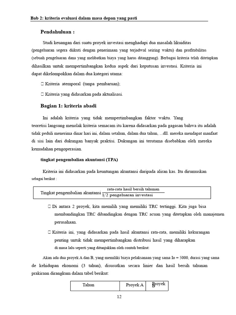 Kriteria Evaluasi Investasi Masa Depan | PDF