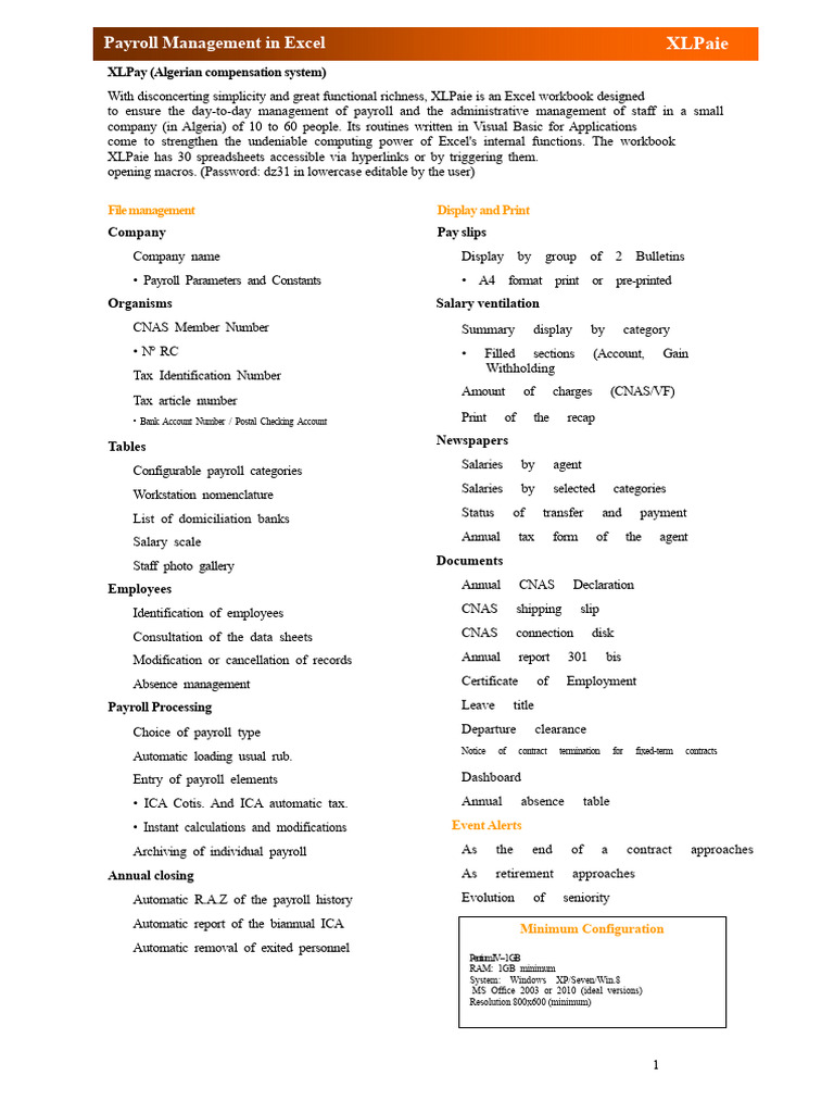 Payroll Management Manual Algeria | PDF | Microsoft Excel | Payroll