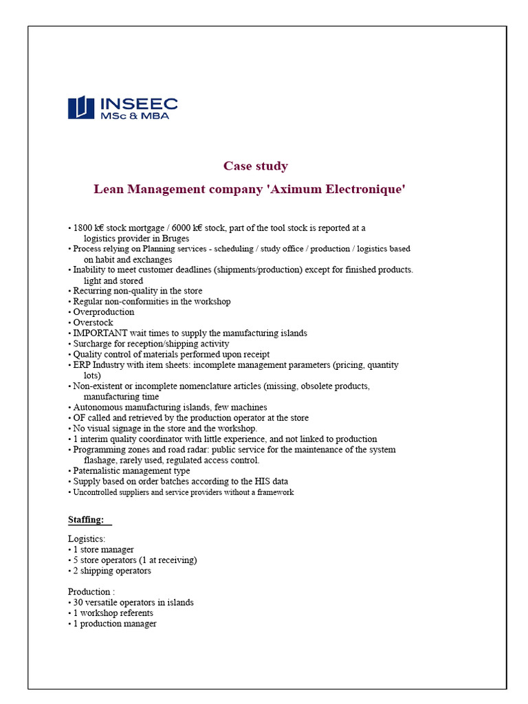 Case Study Lean Management | PDF | Logistics | Business