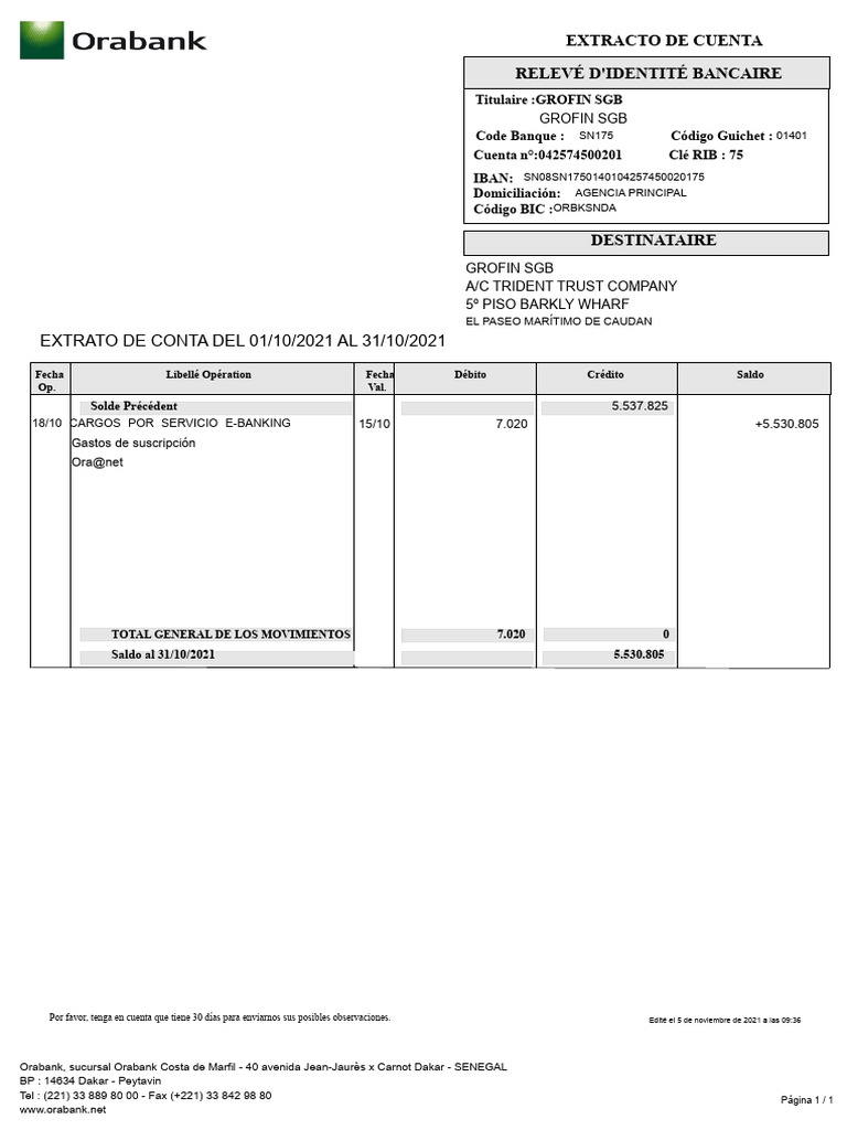 Extracto Bancario Grofin SGB | PDF | Tecnología bancaria | Industrias ...