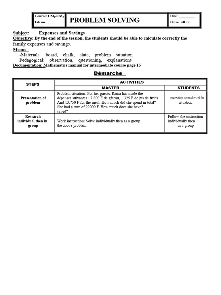 CM1 CM2 Problem Solving (0) | PDF | Data | Lesson Plan
