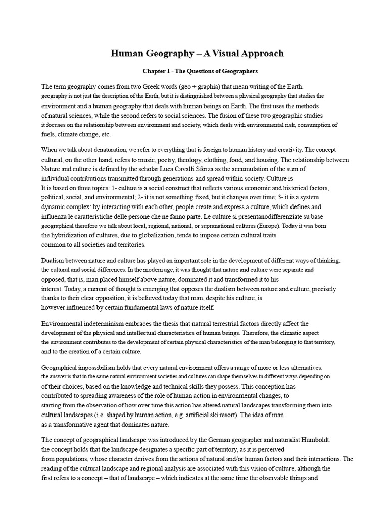 Human Geography: A Visual Approach Summaries by Greiner, Dematteis ...