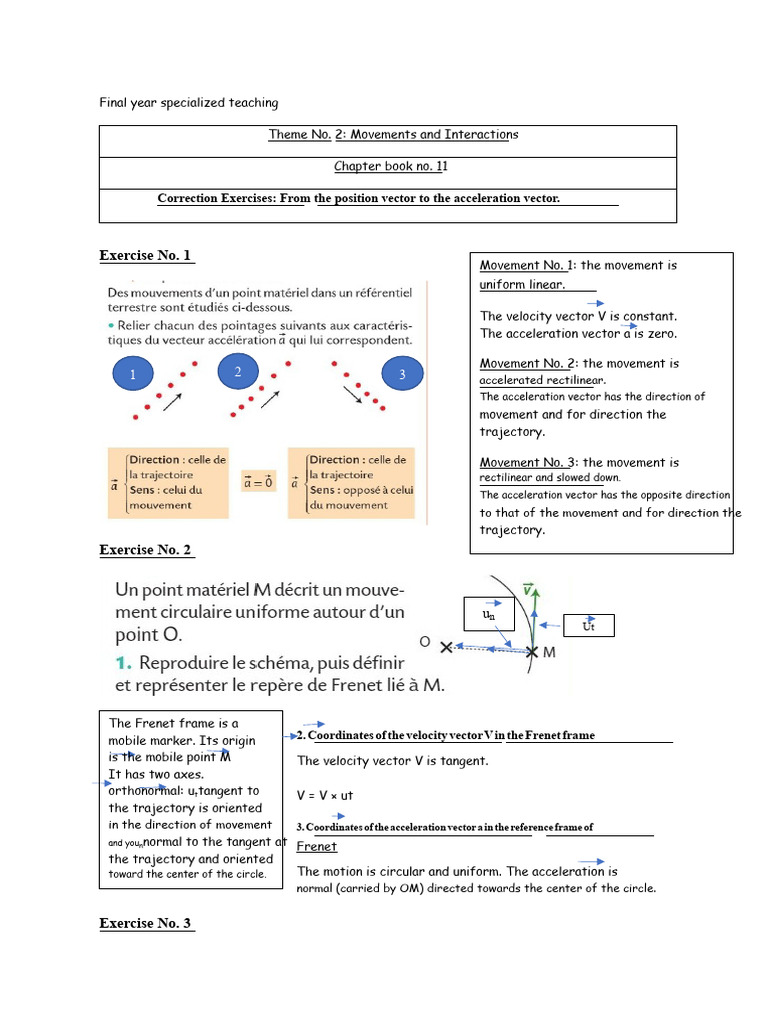 Corrected Exercises From Velocity Vector To Acceleration Vector 2 | PDF ...