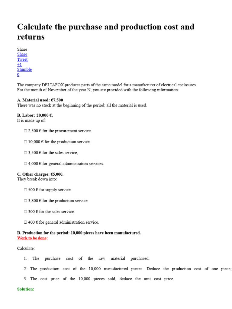 Calculate The Cost of Purchase, Production, and Selling Price. | PDF