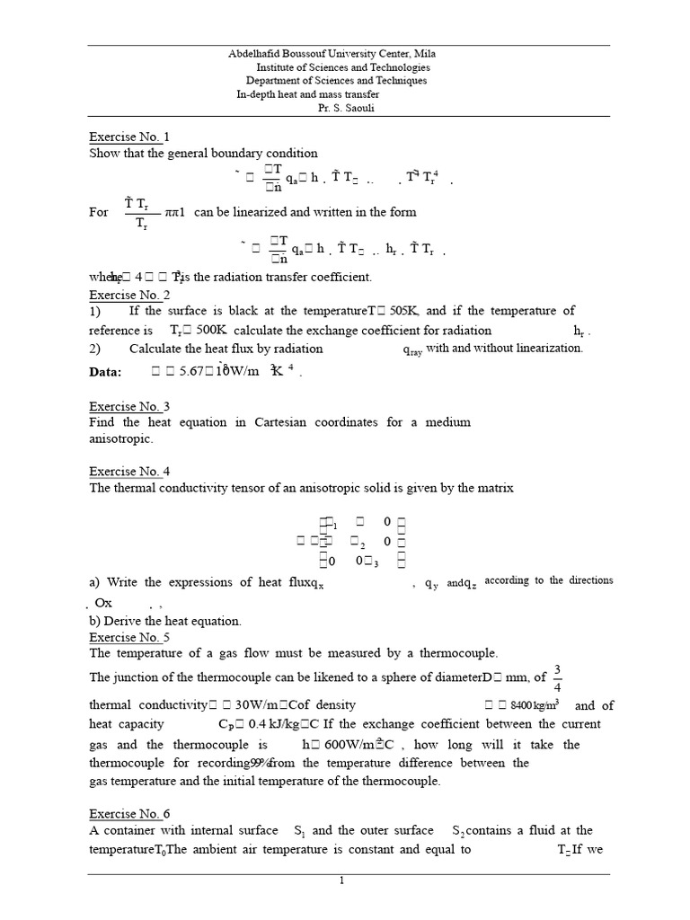 Advanced Heat and Mass Transfer Exercises | PDF | Quantity | Classical ...