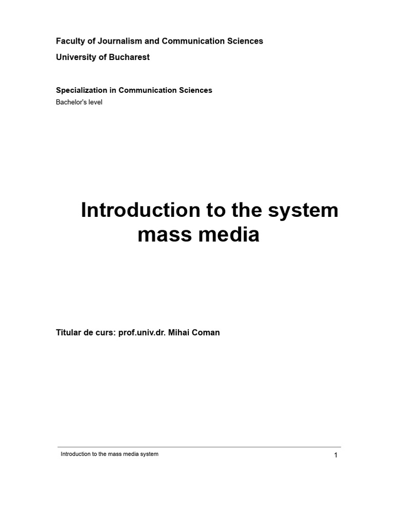 Introduction to Mass Media System | PDF | Communication | Mass Media