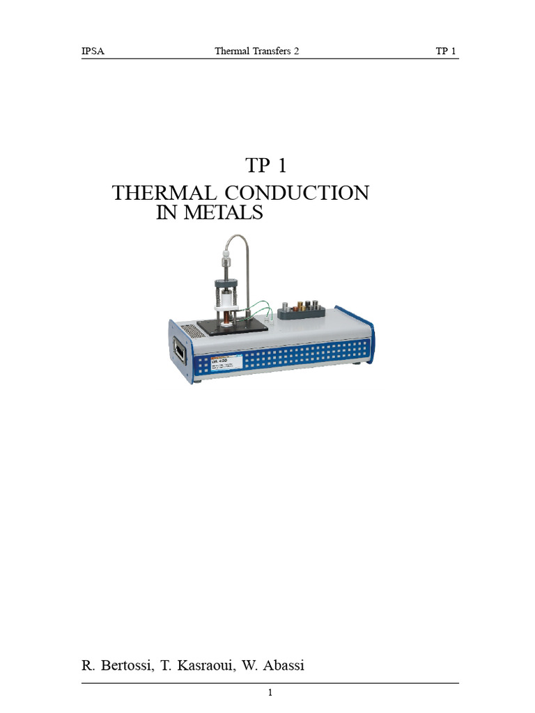 TP 1 Thermal Conduction in Metals | PDF | Thermal Conduction | Heat