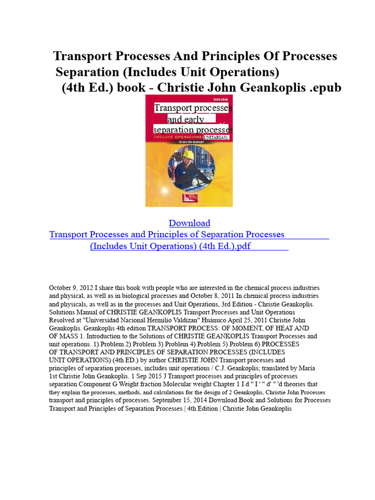 Transport Processes and Principles of Separation Processes (Includes ...