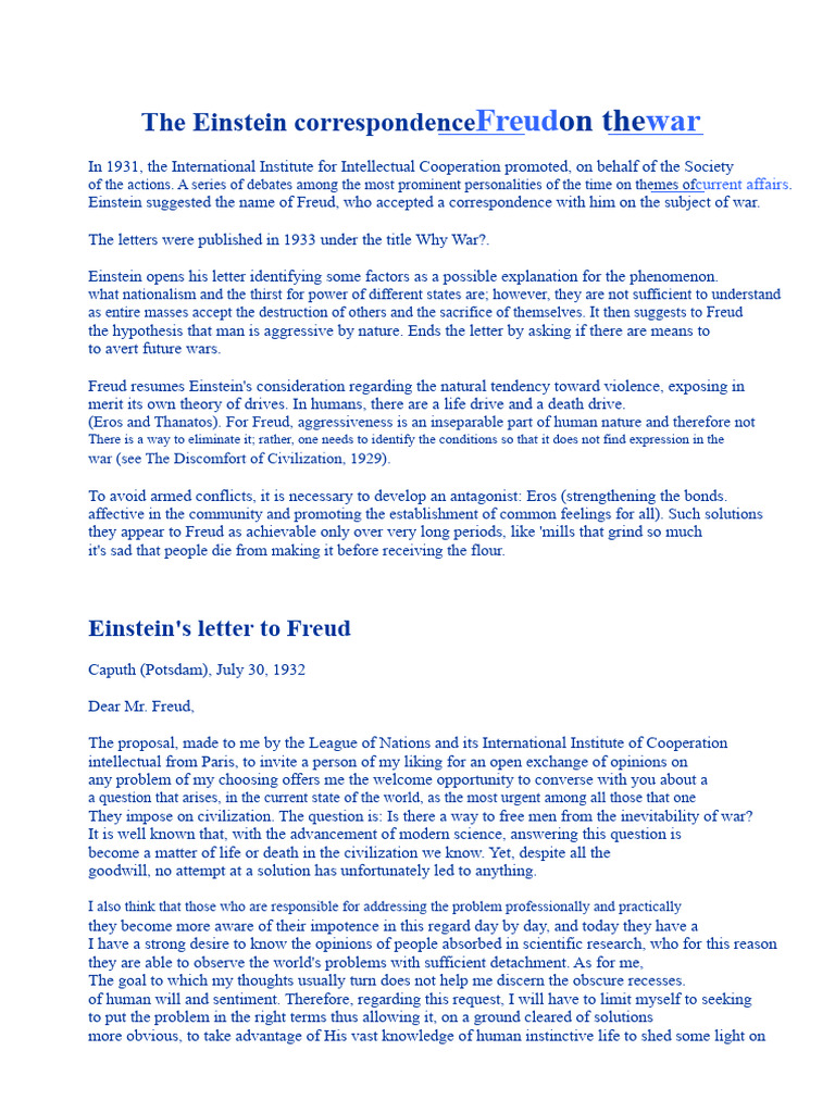 Correspondence Freud Einstein | PDF | Sigmund Freud