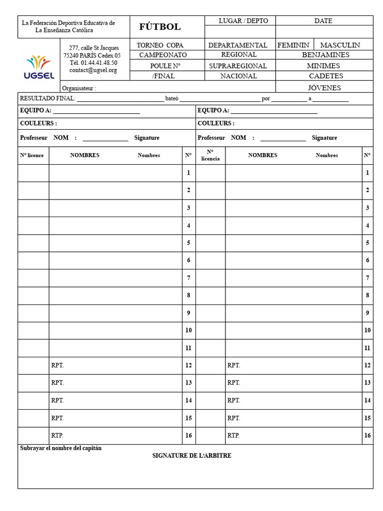 Formulario de Torneo de Fútbol Escolar | PDF | Deportes atléticos ...