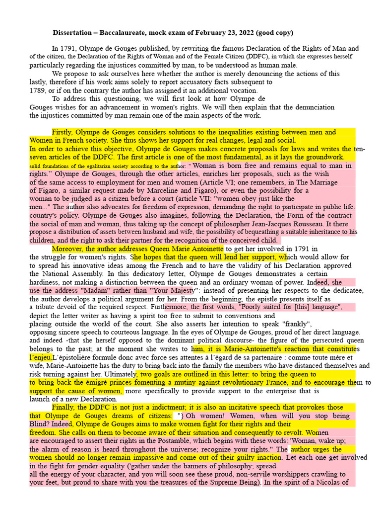 Olympe de Gouges' Women's Rights Advocacy | PDF | Grammatical Tense ...