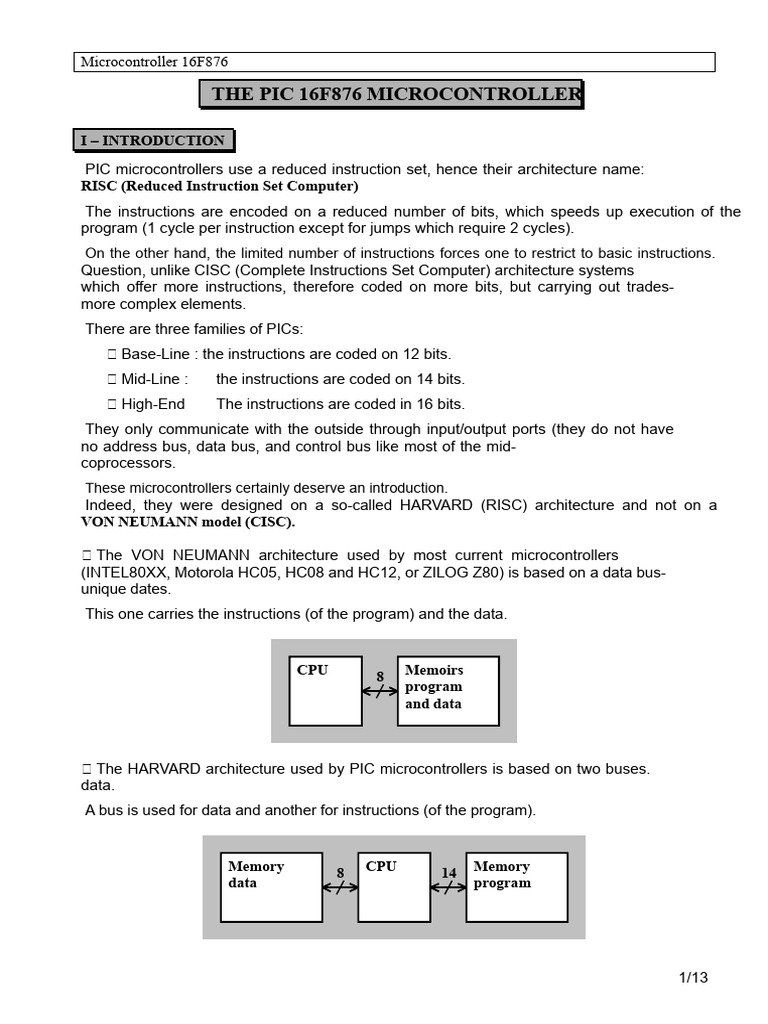 Overview of PIC 16F876 Microcontroller | PDF | Microcontroller | Analog ...