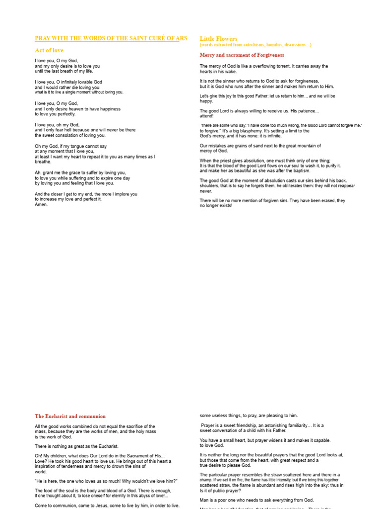 Prayers of The Curé of Ars | PDF | Jesus | Eucharist