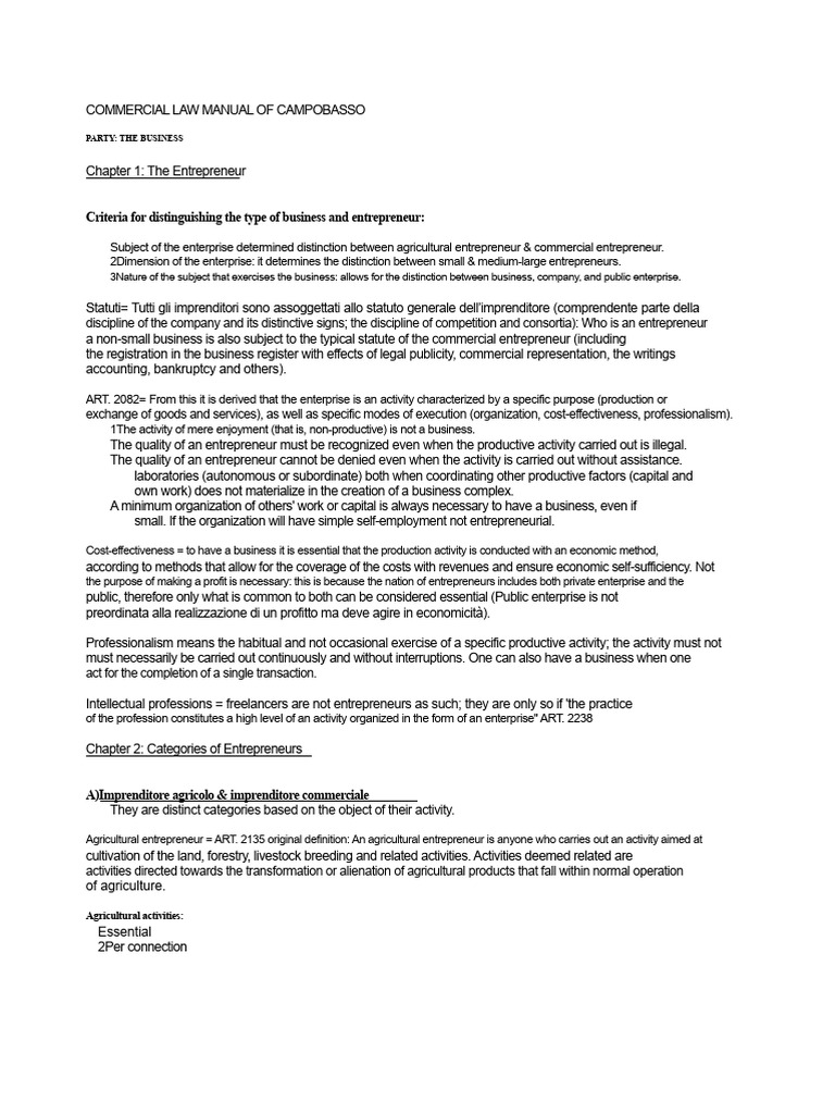 Commercial Law Schemes Campobasso | PDF | Partnership | Agriculture