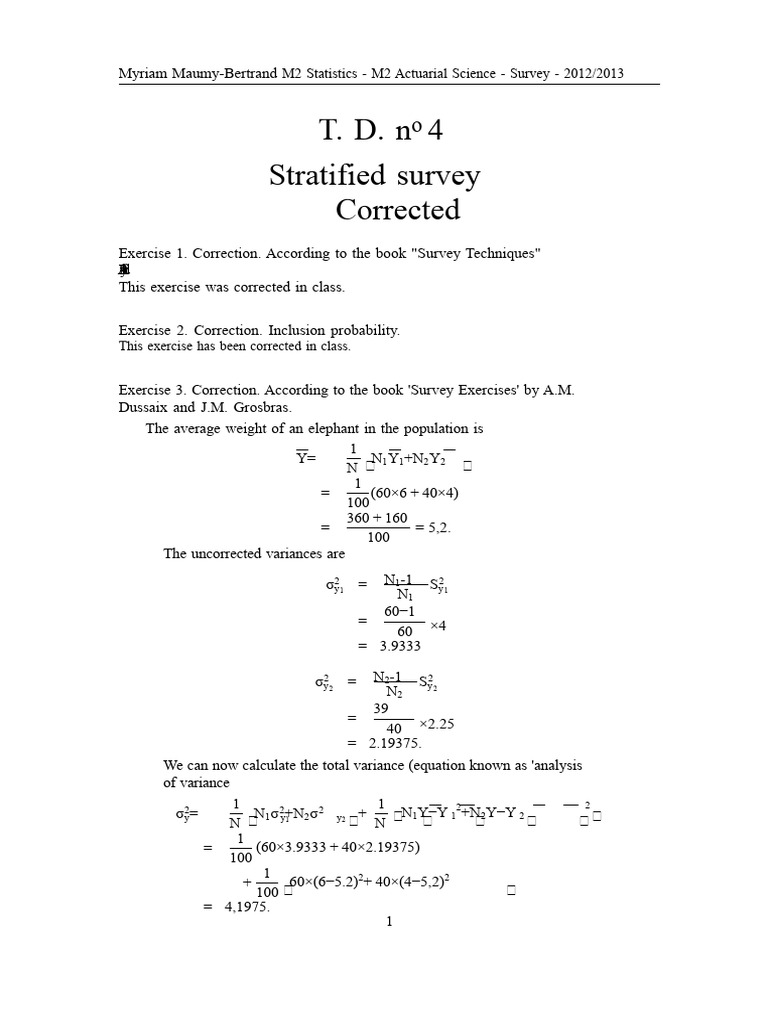 Correction Td4 Pdf Pdf Stratified Sampling Variance