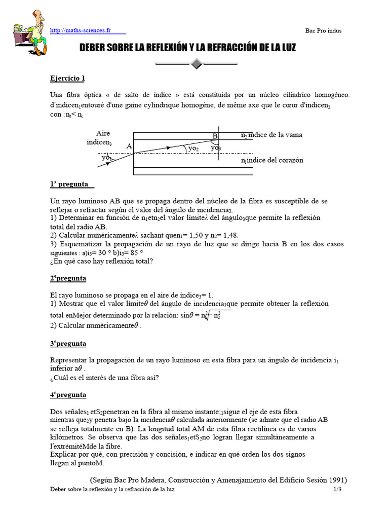 Reflexión y Refracción de la Luz en Fibra Óptica | PDF | Óptica ...