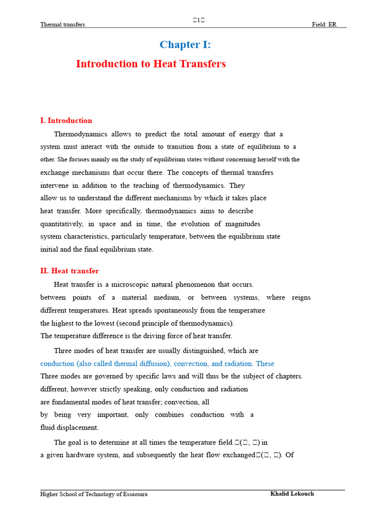 Chapter_I_Introduction_to_transfers_t.docx | PDF | Heat Transfer | Thermal Conduction