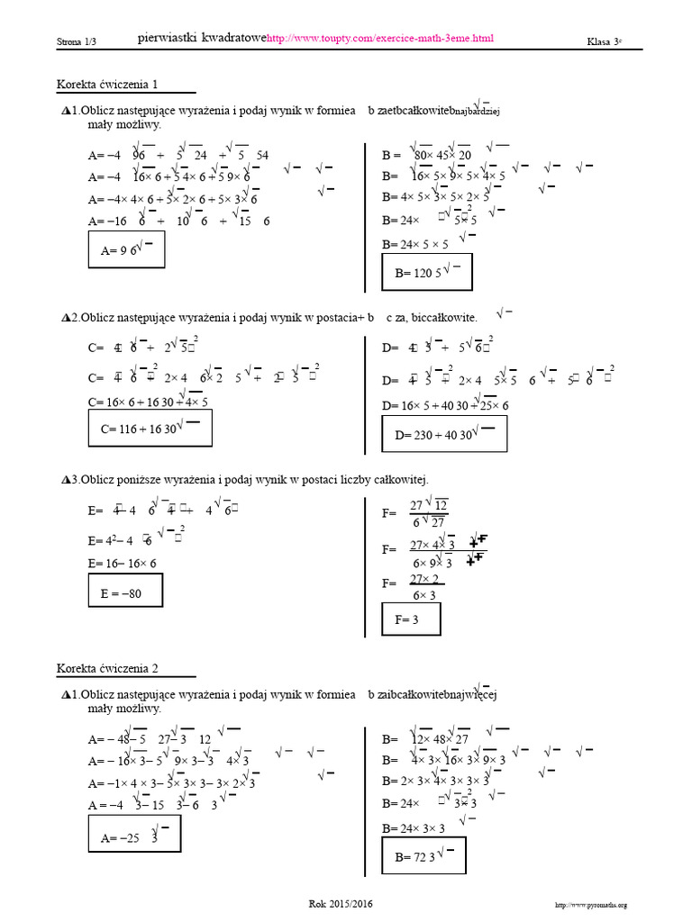 Pierwiastek Kwadratowy 4 Poprawiony PDF | PDF