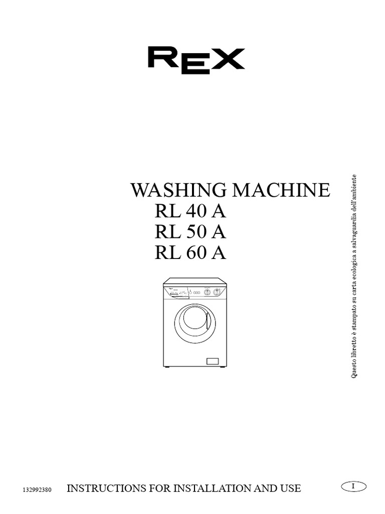 Washing Machine RL 40 A RL 50 A: Instructions For Installation and Use ...