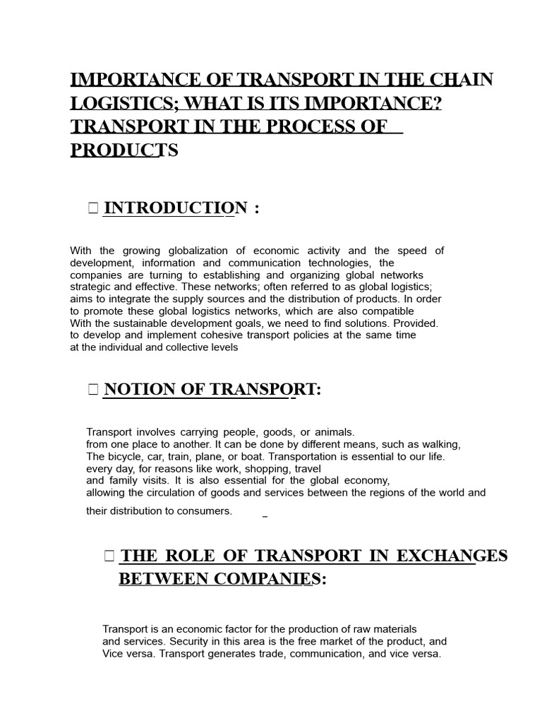IMPORTANCE OF TRANSPORT IN THE LOGISTICS CHAIN - Odt | PDF | Transport ...