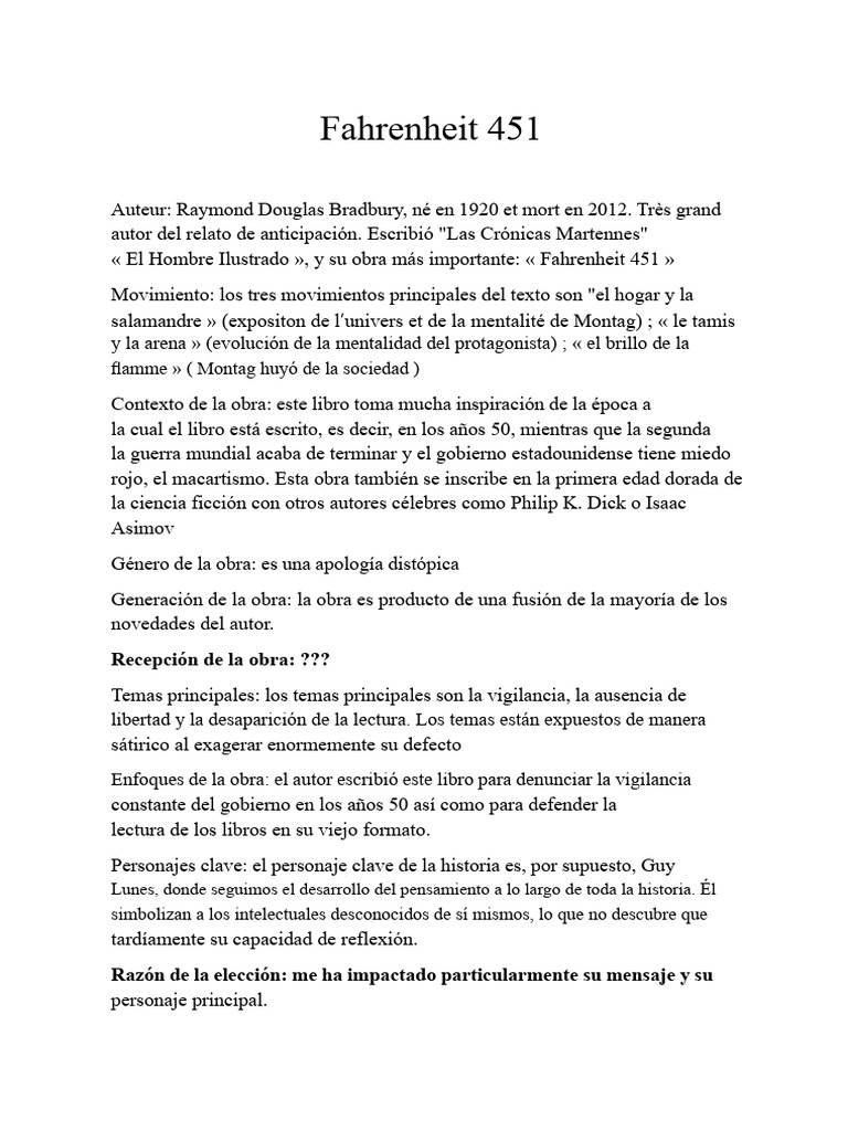 Análisis de Fahrenheit 451: Temas y Personajes | PDF