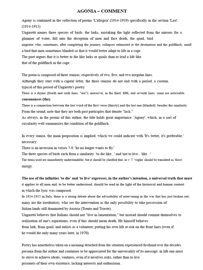 Agony - Ungaretti COMMENTARY | PDF | Poetry