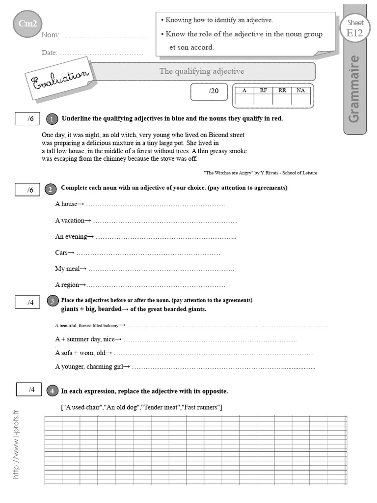 cm2-evaluation-adjective.pdf | PDF | Adjective | Morphology