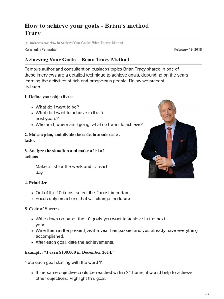 How To Achieve Your Goals: Brian Tracy's Method | PDF