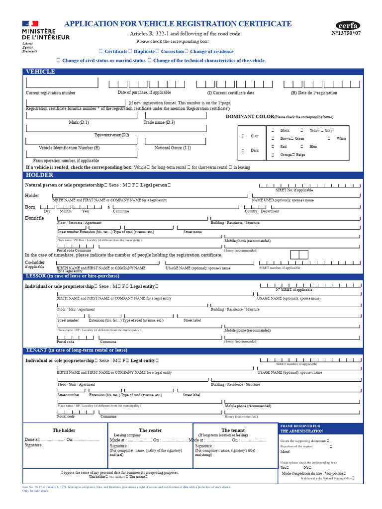 Cerfa - 13750-07 Request For Certificate | PDF | Lease