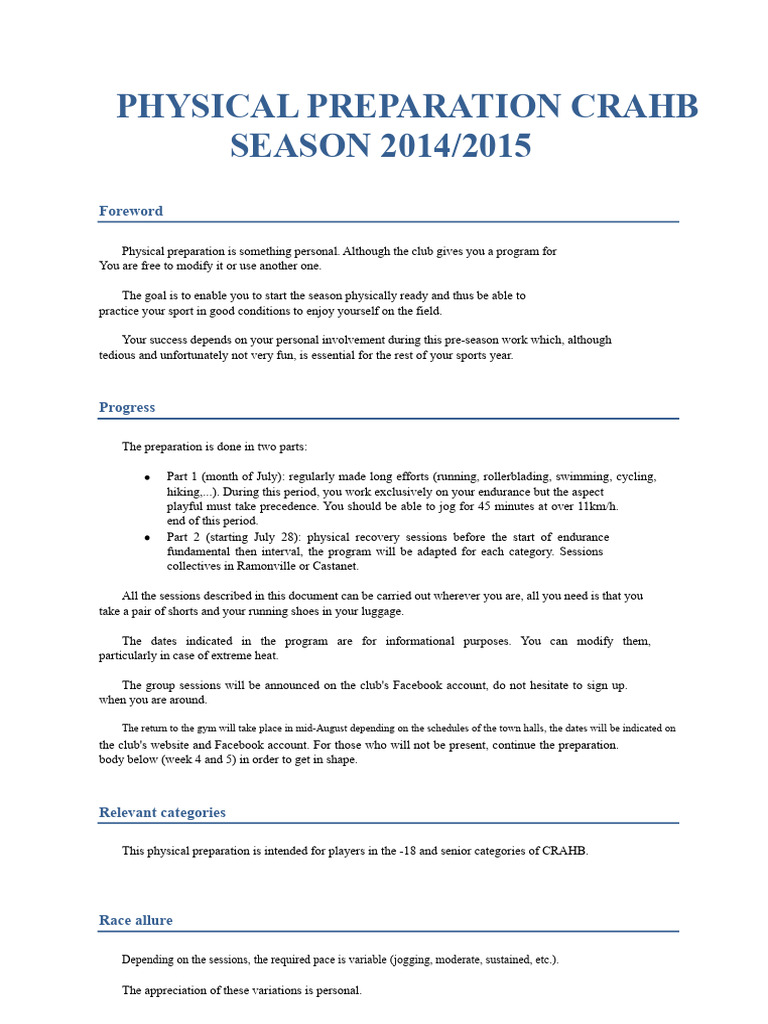 Physical Preparation 2014 2015 | PDF | Running