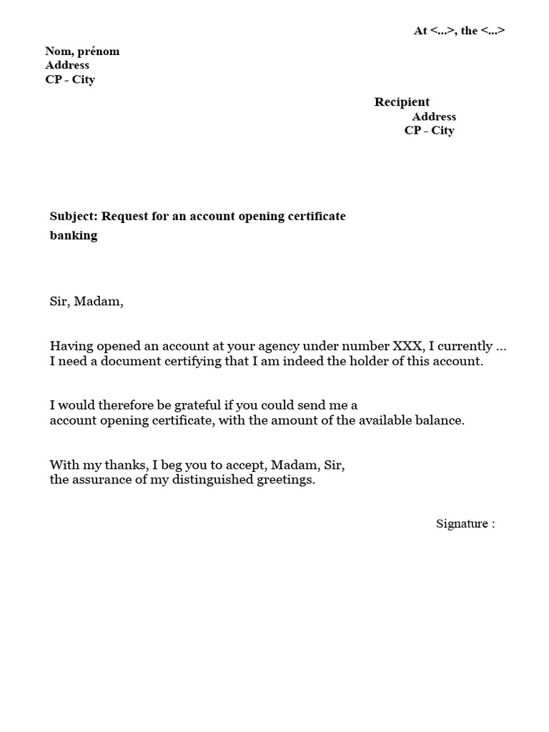 Account Opening Certificate Request | PDF