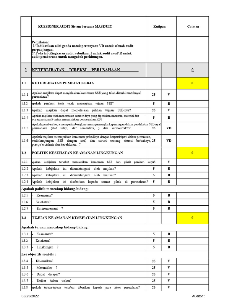 Kuesioner Audit Sistem MASE/UIC | PDF