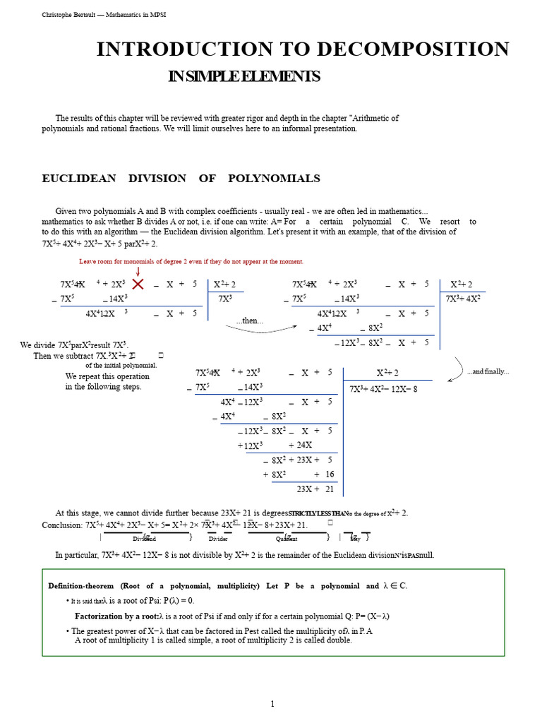 Course - Introduction To Decomposition Into Simple Elements PDF | PDF | Factorization | Polynomial