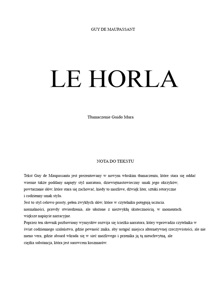 Guy de Maupassant - Le Horla (ITA) (Trad. G. Mura) | PDF