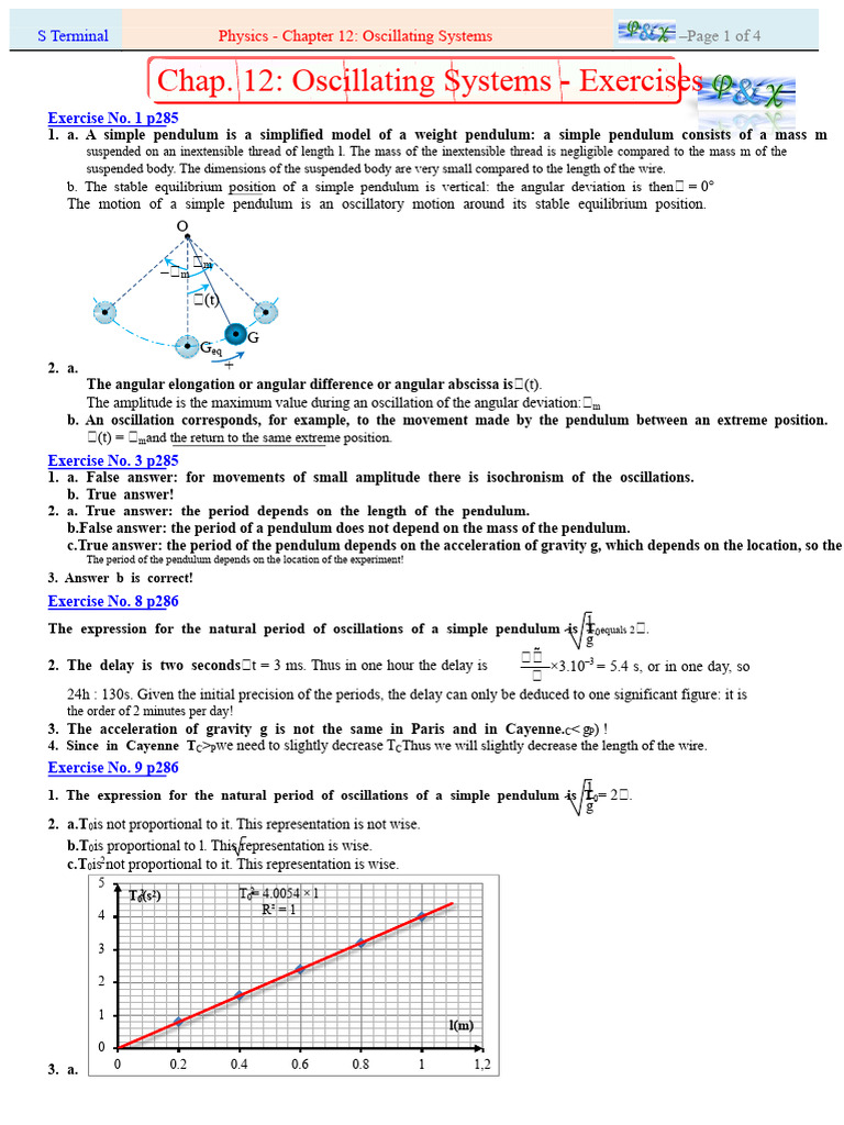 C12Phy - Oscillating - Systems - Pendulum - Exercises - Galilee PDF ...