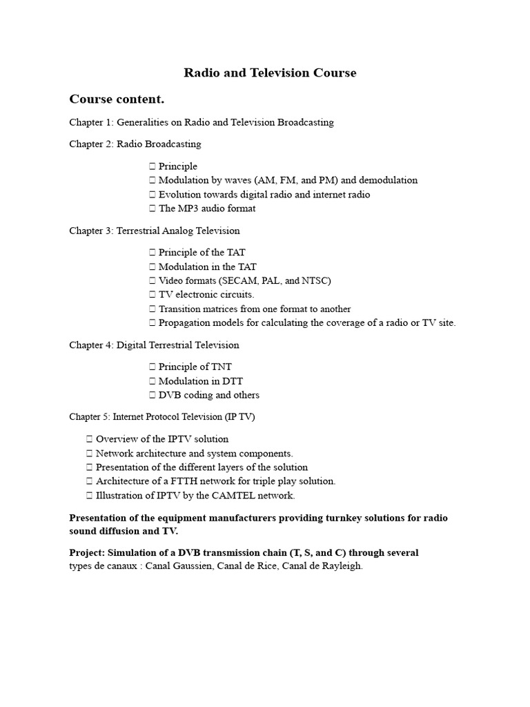 Radio and TV Broadcasting Course Overview | PDF | Radio | Transmission ...