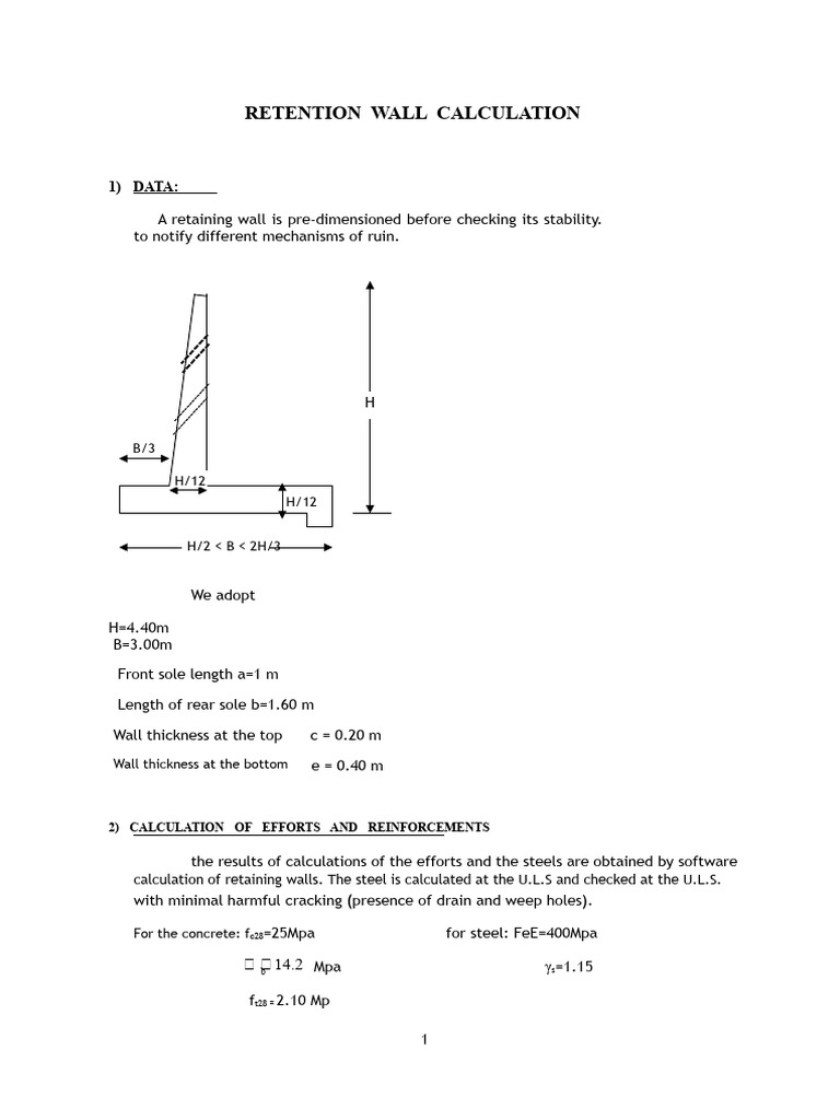 Retaining Wall Stability Calculation | PDF | Horticulture | Structural ...