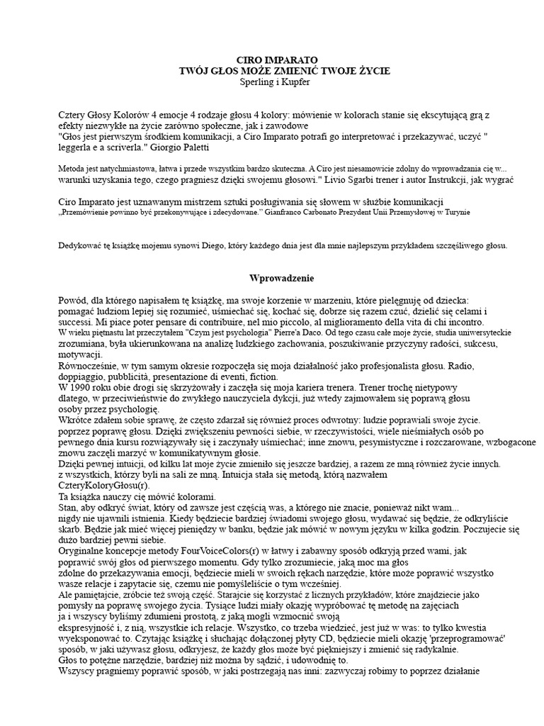 Ciro Imparato, Twój Głos Może Zmienić Twoje Życie. | PDF