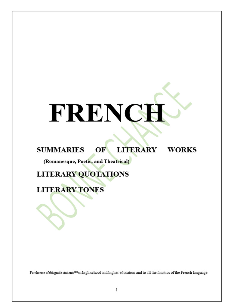 French Literary Summaries for Students | PDF | Poetry | Tragedy