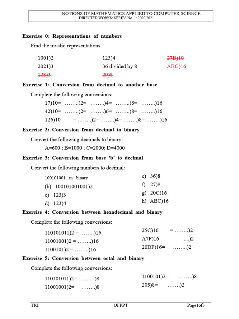 Td1 - Concepts of Applied Mathematics to Computer Science | PDF ...