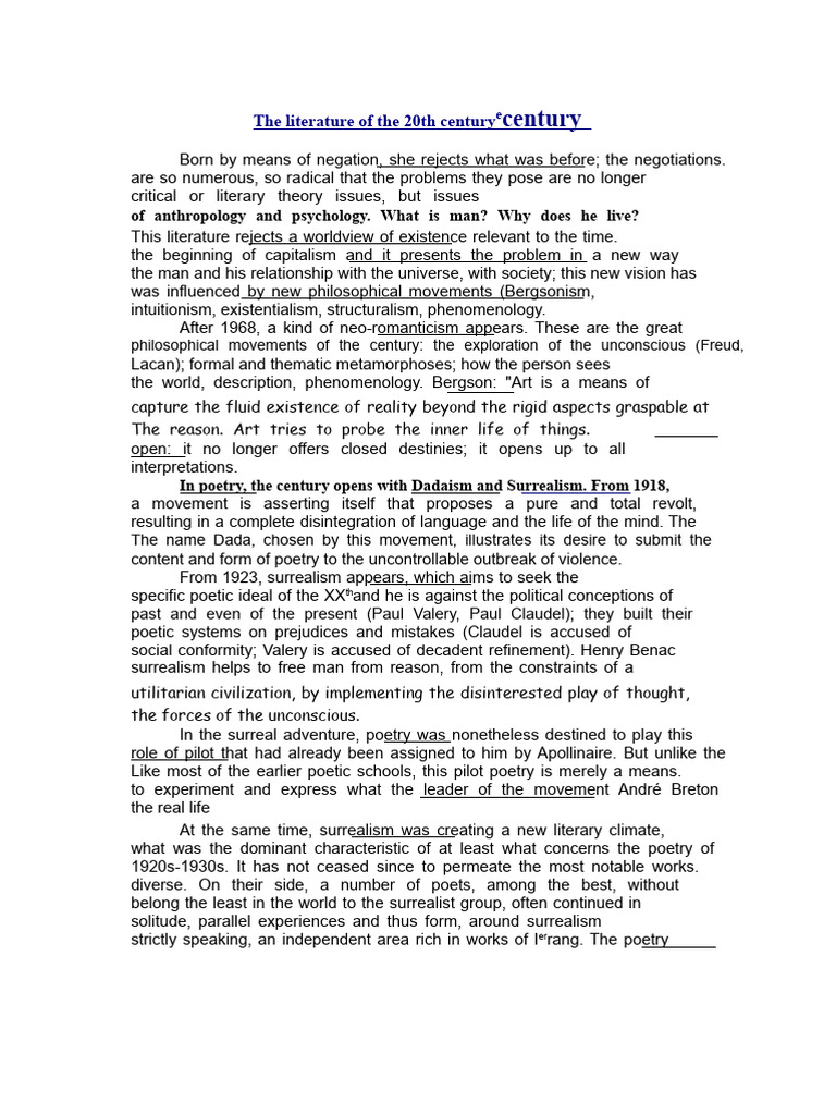 20th Century Literature: Key Movements & Figures | PDF | Existentialism ...
